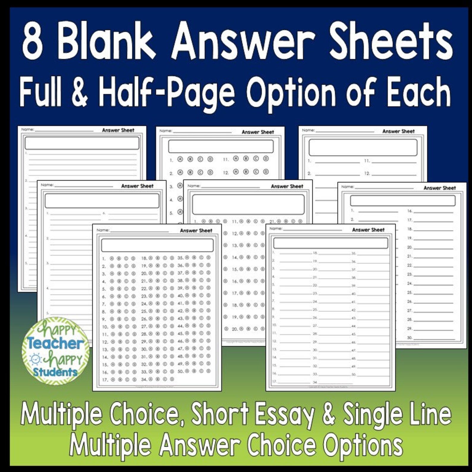 8 Blank Answer Sheet Template | Multiple Choice, Short Answer & Essay ...