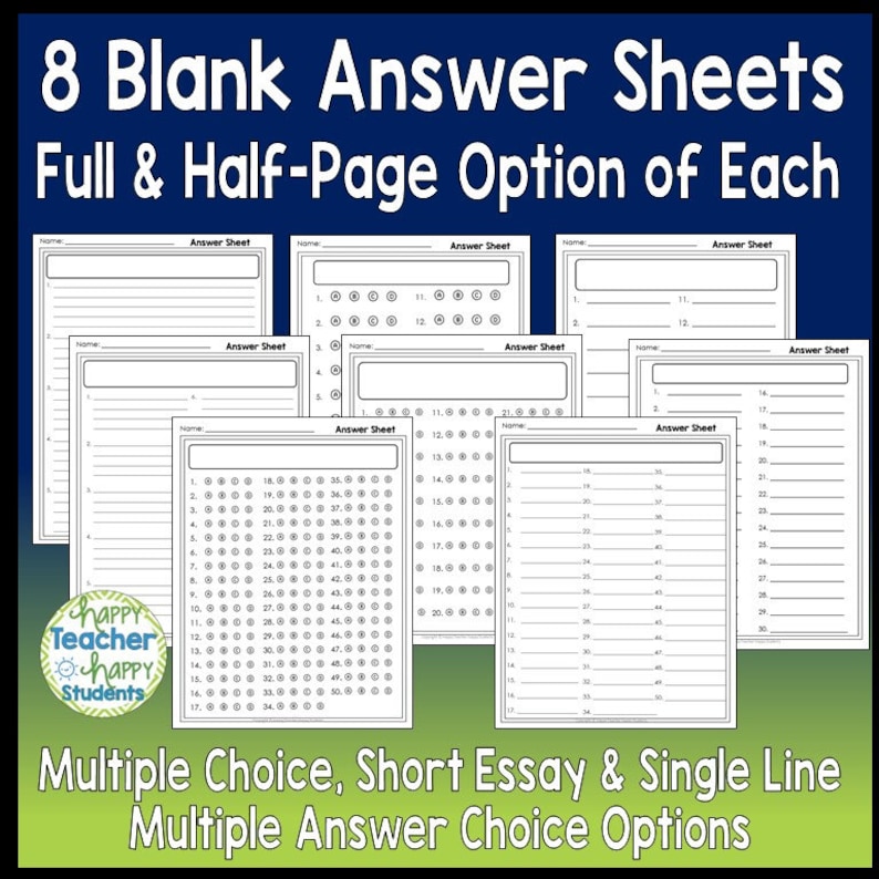 8 Blank Answer Sheet Template | Multiple Choice, Short Answer & Essay ...