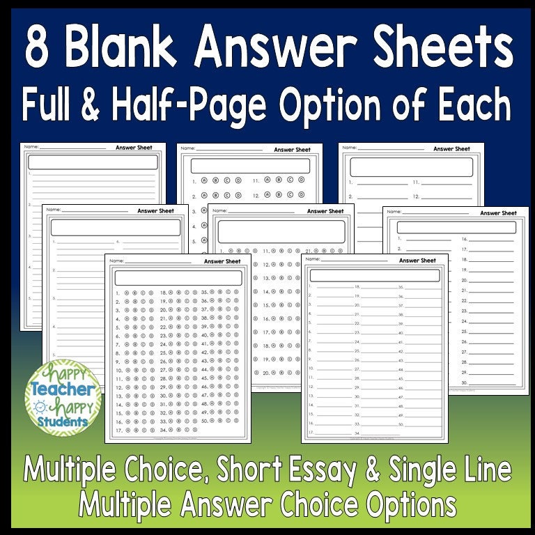 8 Blank Answer Sheet Template | Multiple Choice, Short Answer & Essay ...