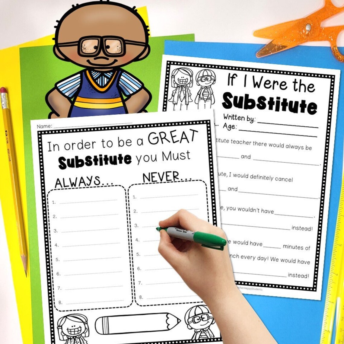 If I Were the Substitute Teacher Writing Fun | Perfect for Emergency ...