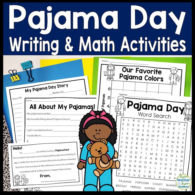 Pajama Day Activities | Pajama Day Party | Word Search, Writing & Math ...