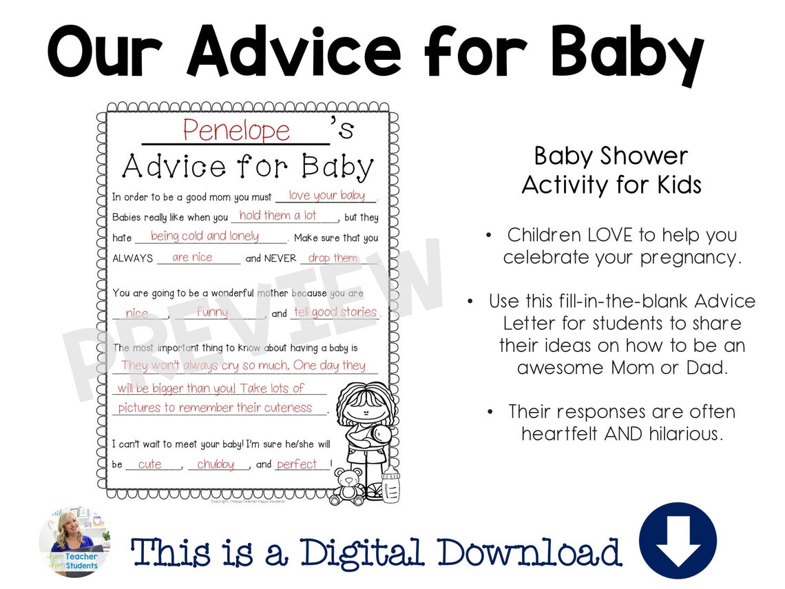 Advice for Baby Baby Shower Game for Kid Baby Shower Advice Cards Last ...