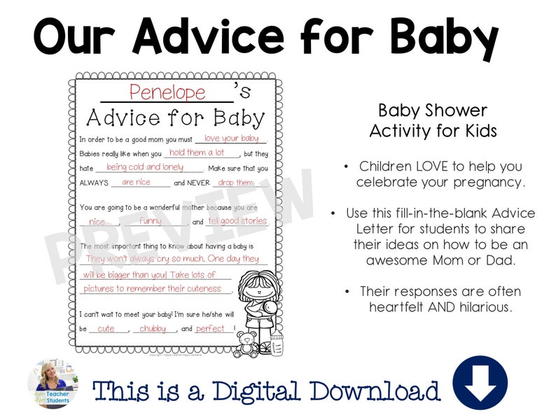 Advice for Baby | Baby Shower Game for Kid | Baby Shower Advice Cards ...