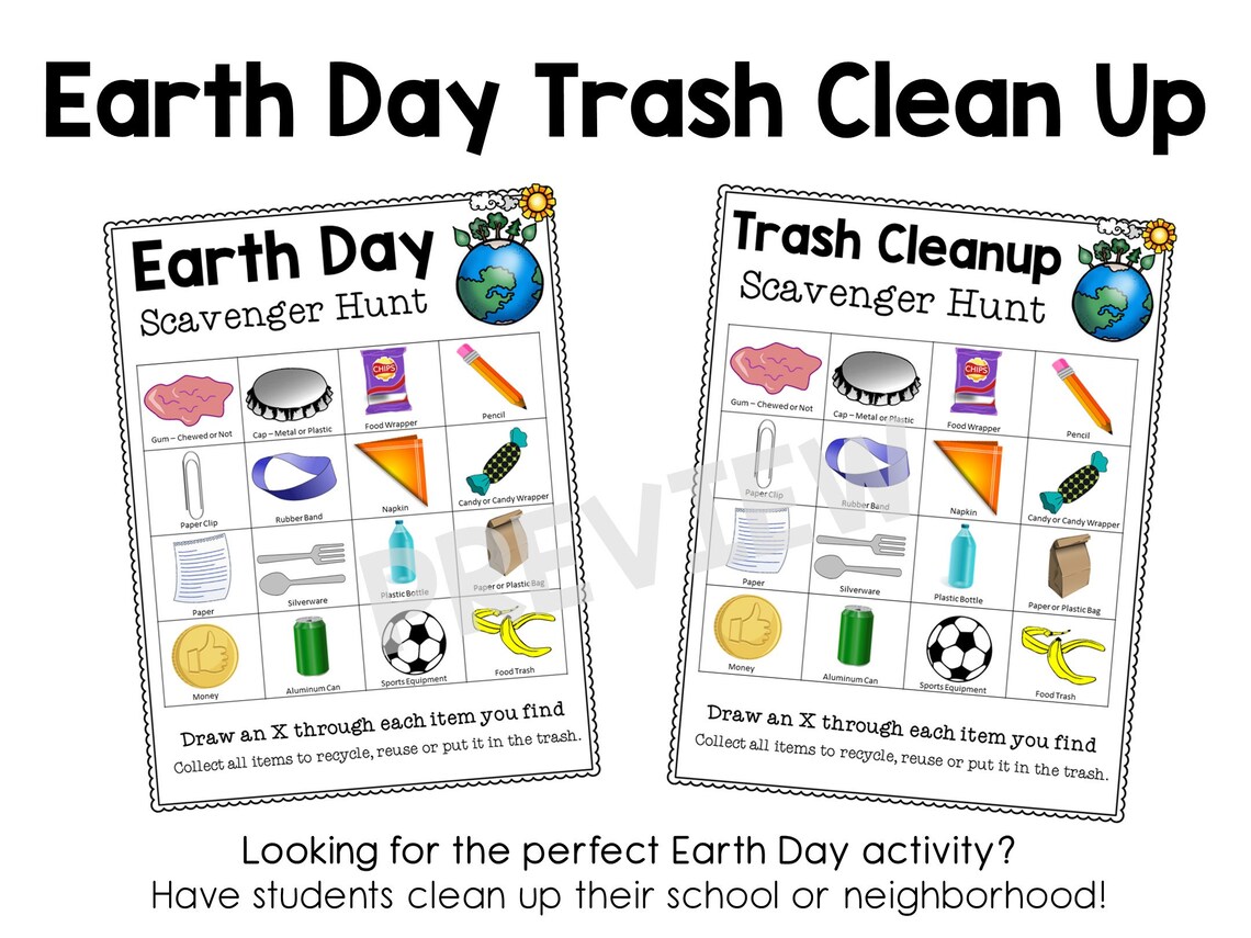 Earth Day Scavenger Hunt Earth Day Activity Printable Trash Clean up ...