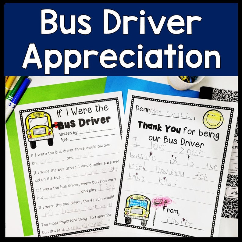 Bus Driver Appreciation Thank You Card | Printable Bus Driver Thank You ...