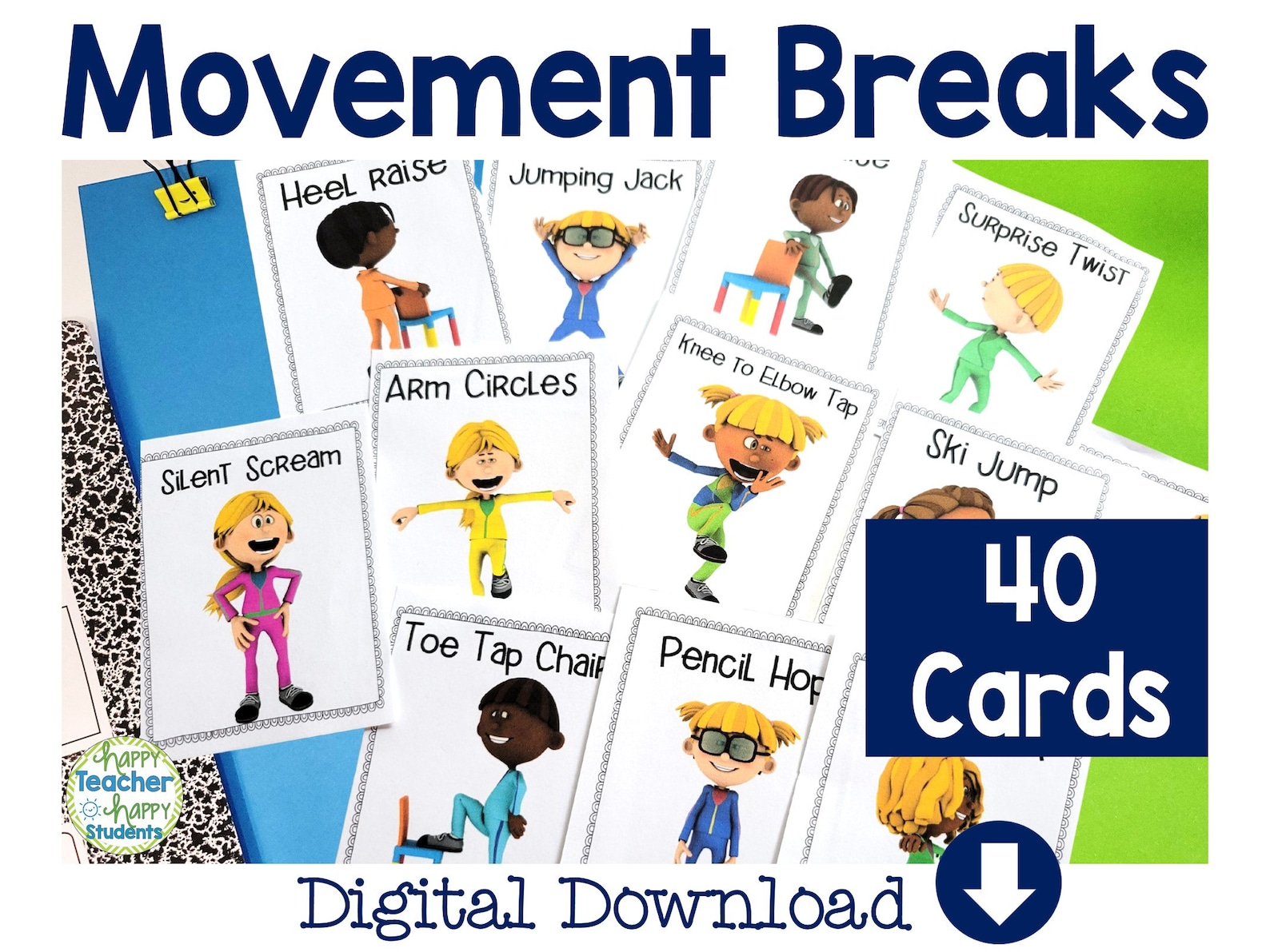 Movement Break Cards: 40 Kid Movement Cards, Brain Breaks Printable ...