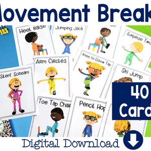 Movement Break Cards: 40 Kid Movement Cards, Brain Breaks Printable ...