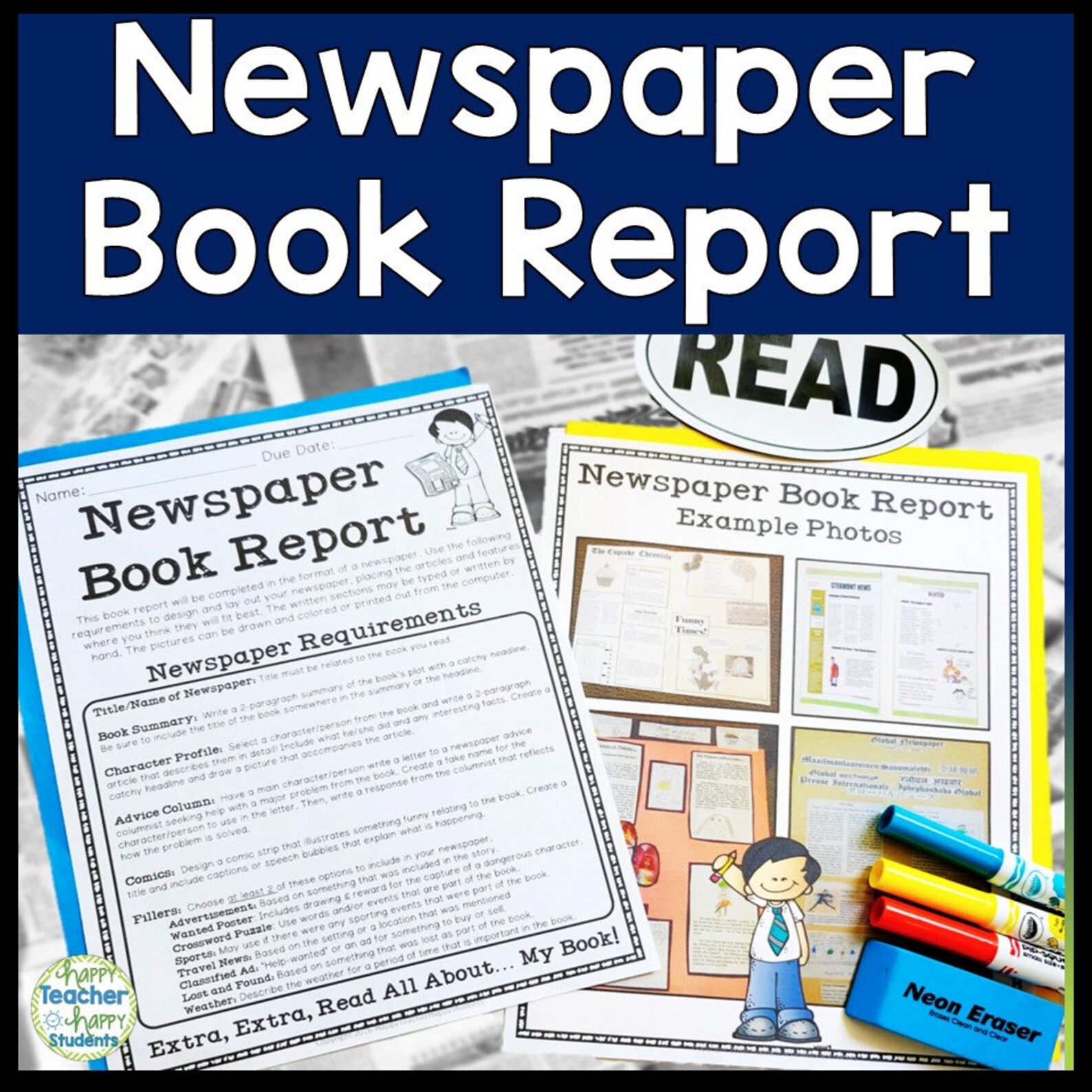 Newspaper Book Report Template | Fiction & Nonfiction Printable Book ...