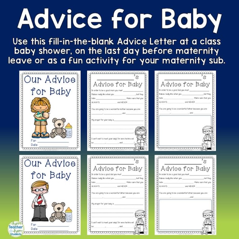 Advice for Baby | Baby Shower Game for Kid | Baby Shower Advice Cards ...