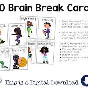Movement Break Cards: 40 Kid Movement Cards, Brain Breaks Printable ...
