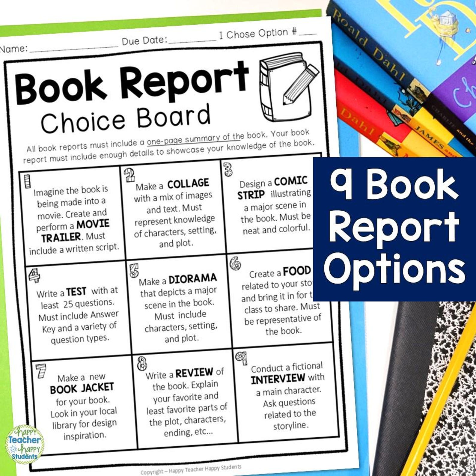 Book Report Choice Board Menu: Book Report Template for Any Book ...