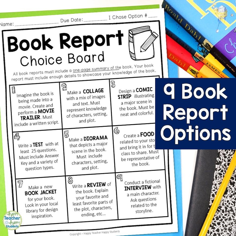 Book Report Choice Board Menu: Book Report Template for Any Book ...