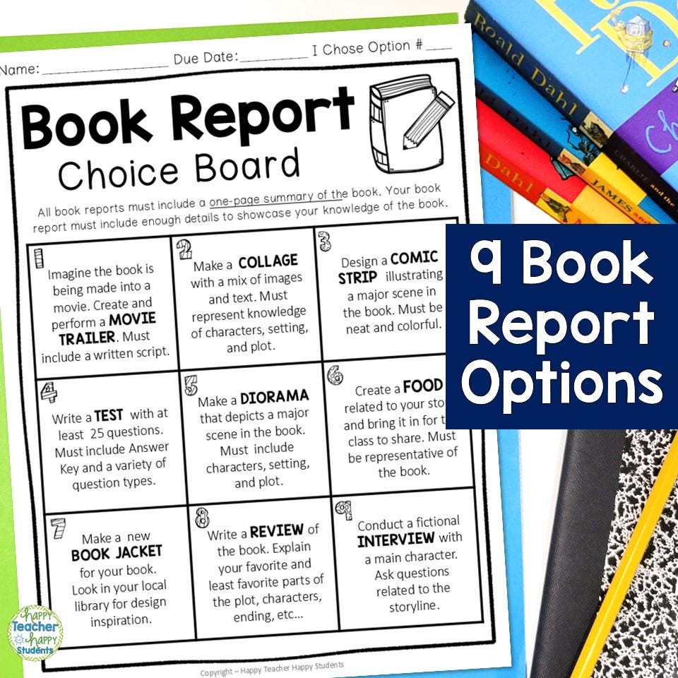 Book Report Choice Board Menu: Book Report Template for Any Book ...