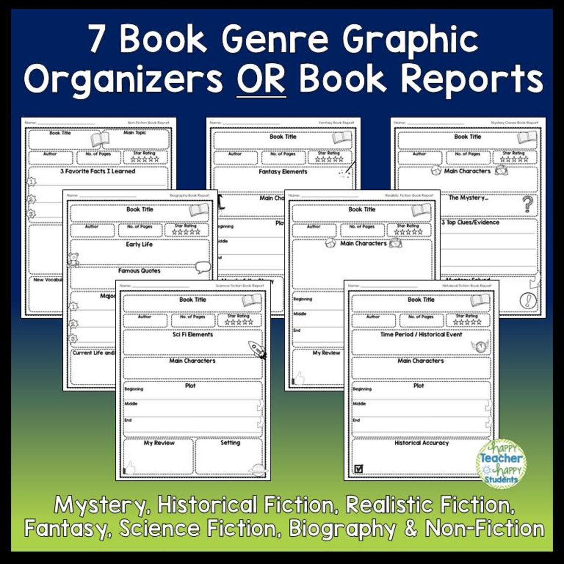 7 Book Genre Graphic Organizers, Book Reports for All Book Genres ...