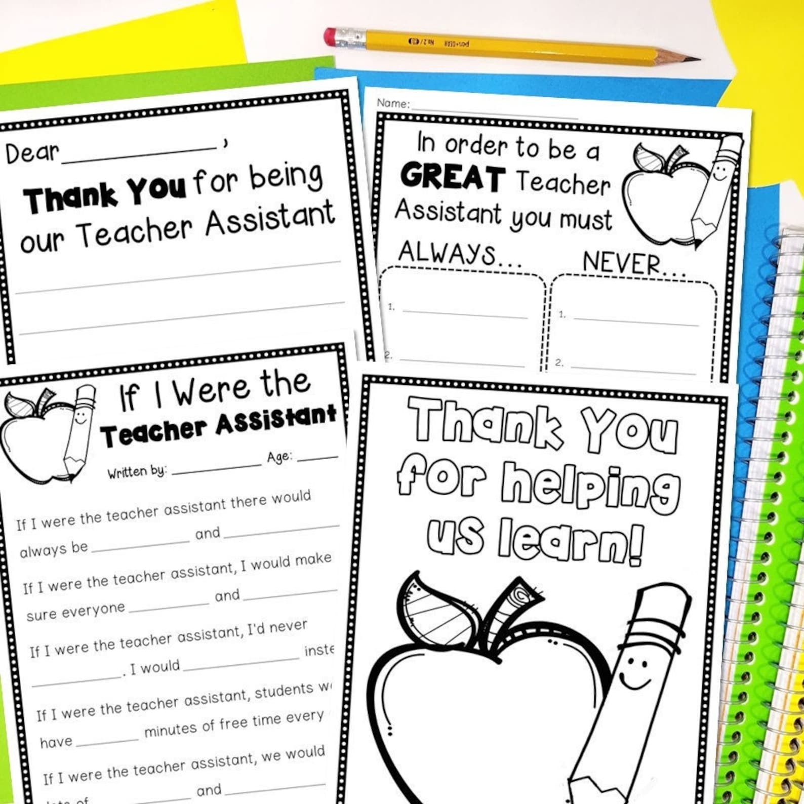 Teacher Assistant Thank You Card: Teacher Appreciation Week Writing ...