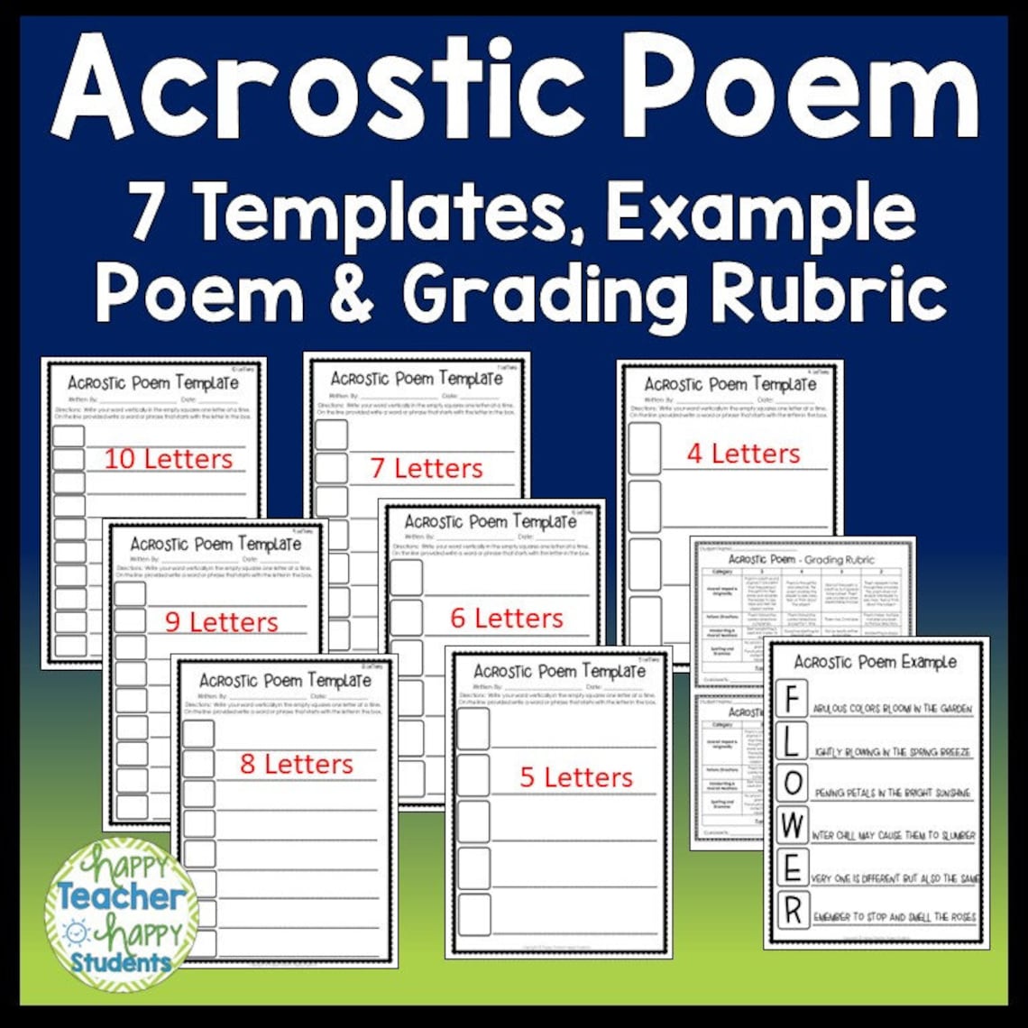 Acrostic Poem Template: Includes 7 Templates, Example Poem & Grading ...