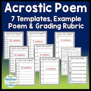 Acrostic Poem Template: Includes 7 Templates, Example Poem & Grading ...