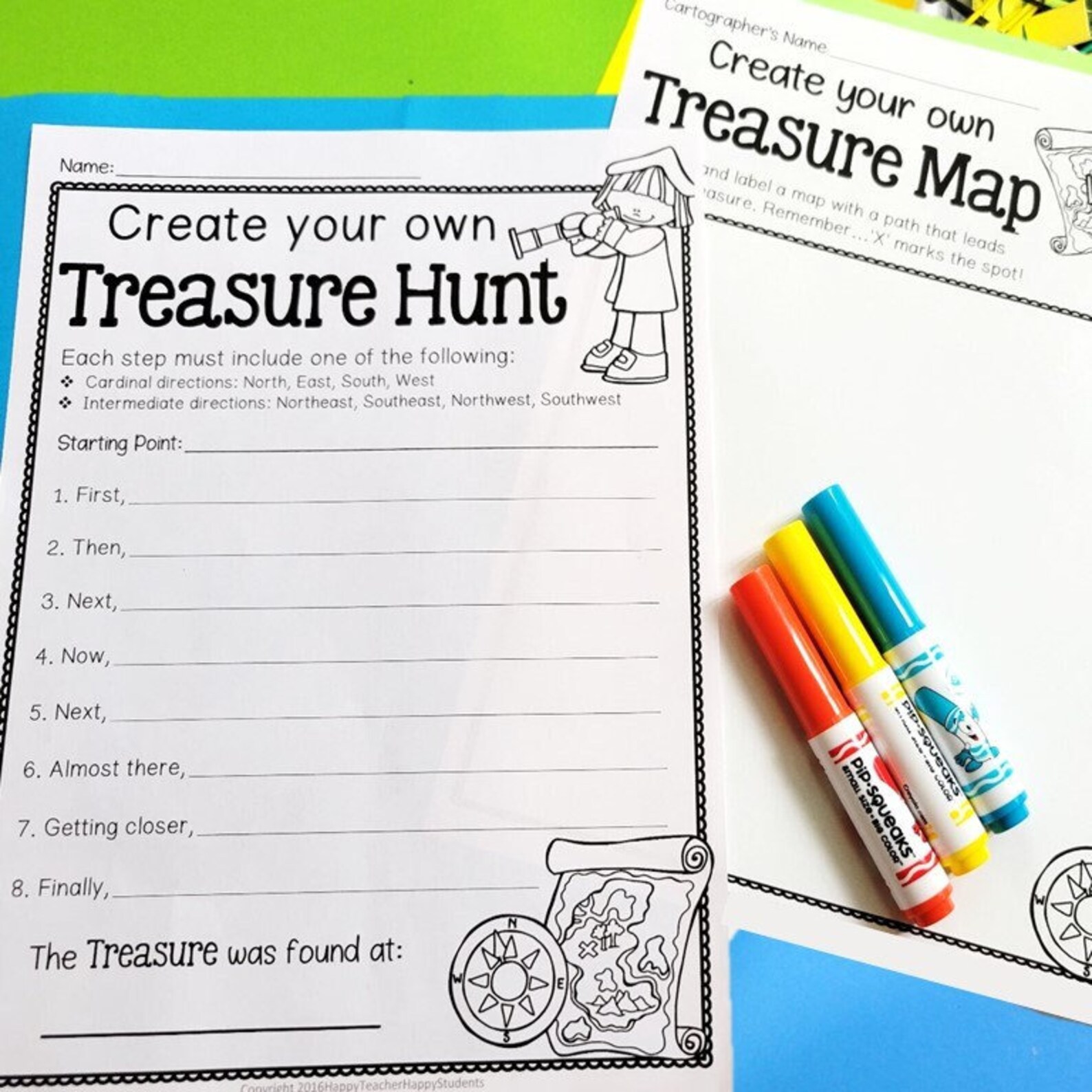 Treasure Map and Treasure Hunt | Cardinal Intermediate Directions ...