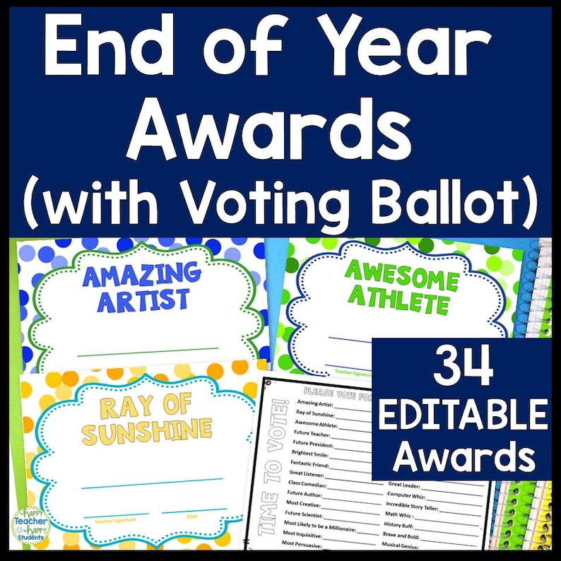 EDITABLE End of Year Awards | 34 Classroom Superlative Awards W/ Voting ...