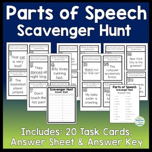Parts of Speech Scavenger Hunt Activity, 20 Noun, Verb and Adjective ...