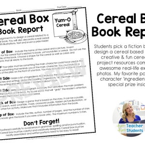 Cereal Box Book Report Template, Fun Book Project for Elementary ...
