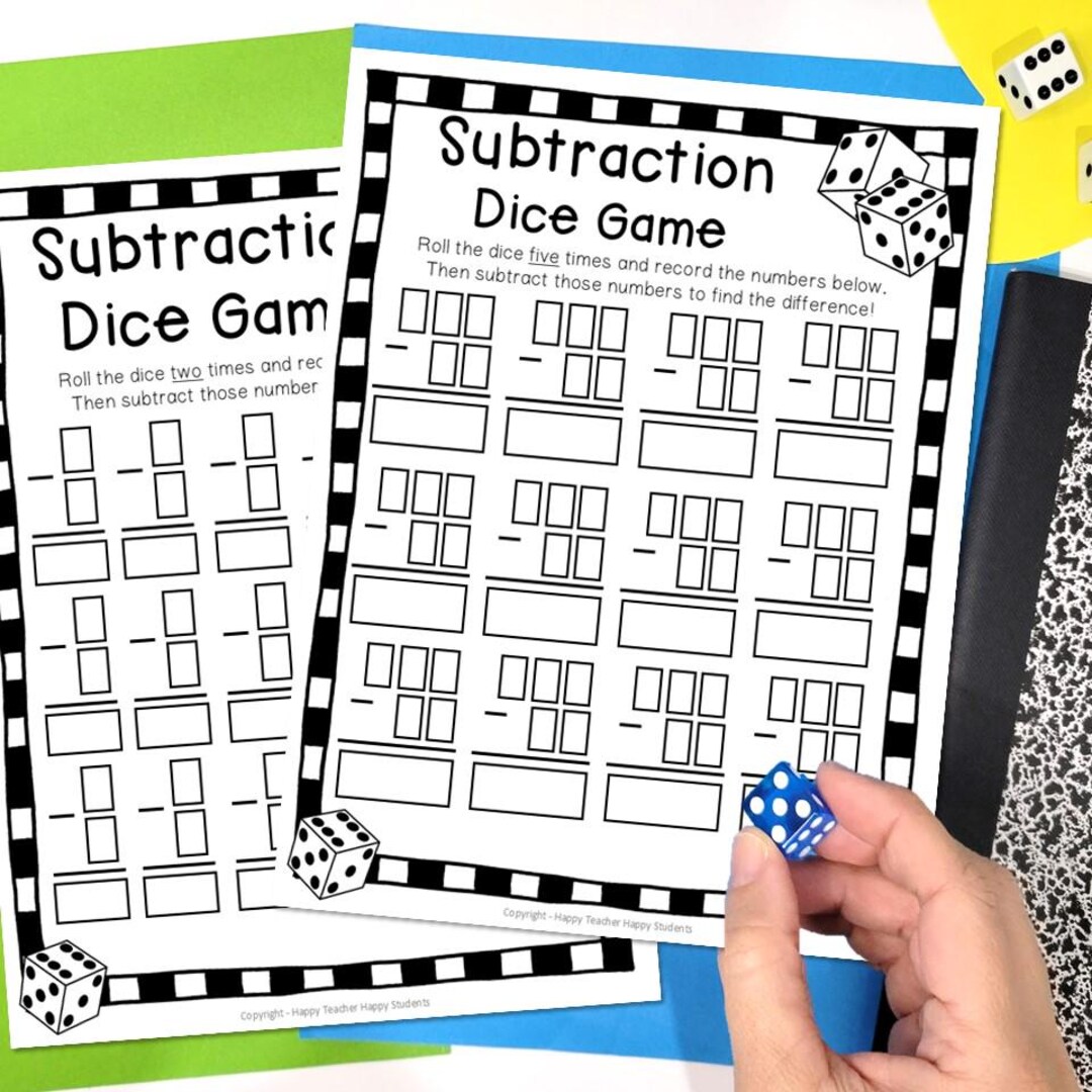 Subtraction Dice Game | 4 Difficulty Levels | Dice Subtraction Game for ...