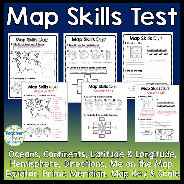Map Skills Test | 3-page Mapping Skills Quiz With Answer Key ...