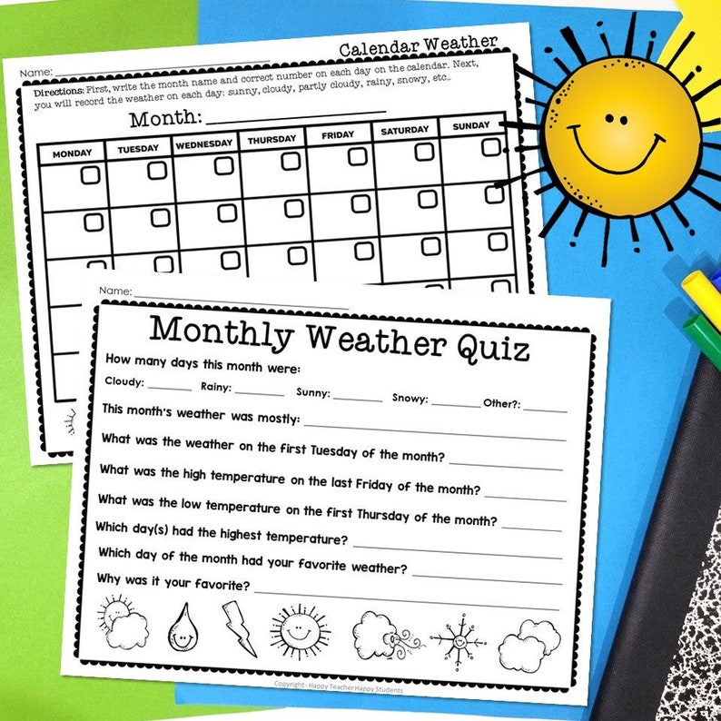 Monthly Weather Tracking Calendars and Weather Calendar Worksheets and ...