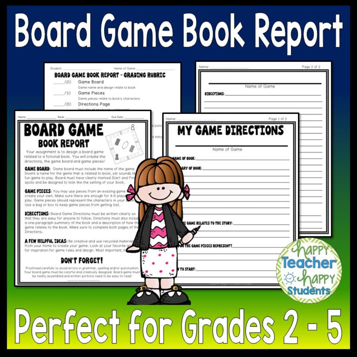 Board Game Book Report Template: Make a Game From a Fiction Book, Book ...