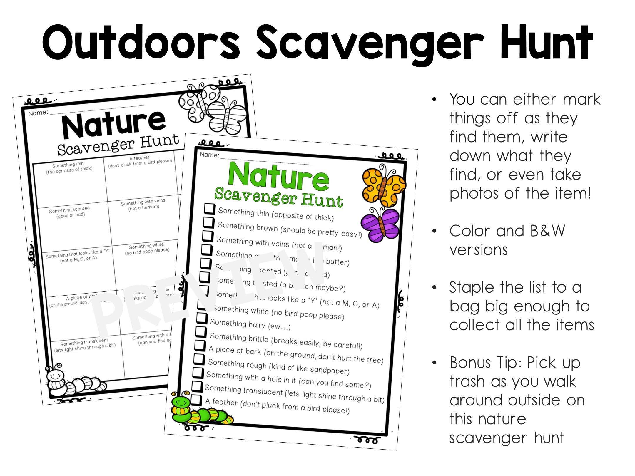 Nature Scavenger Hunt Printable PDF Outdoors Scavenger Hunt for Kids ...