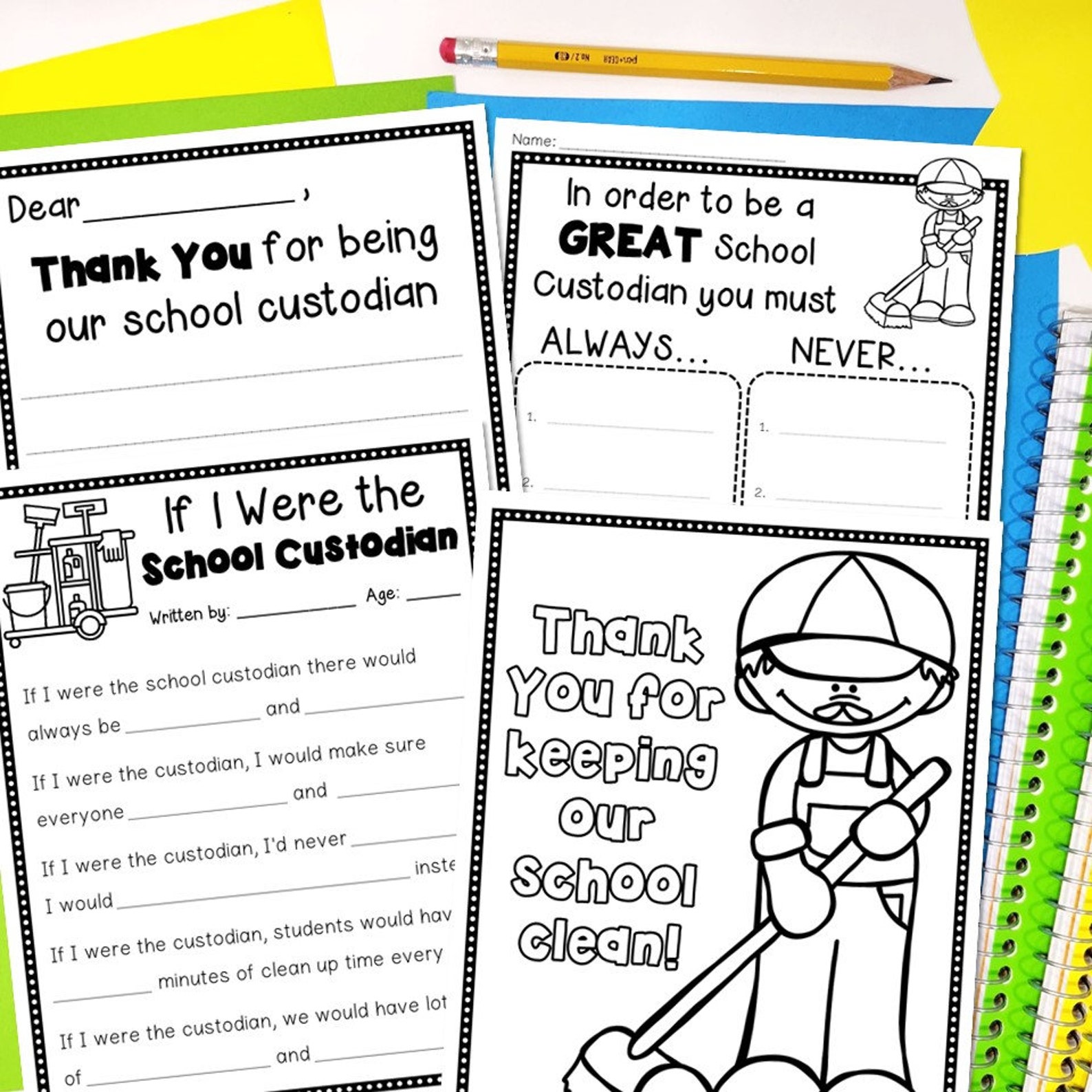 Custodian Appreciation Day Printable Thank You Card for School ...