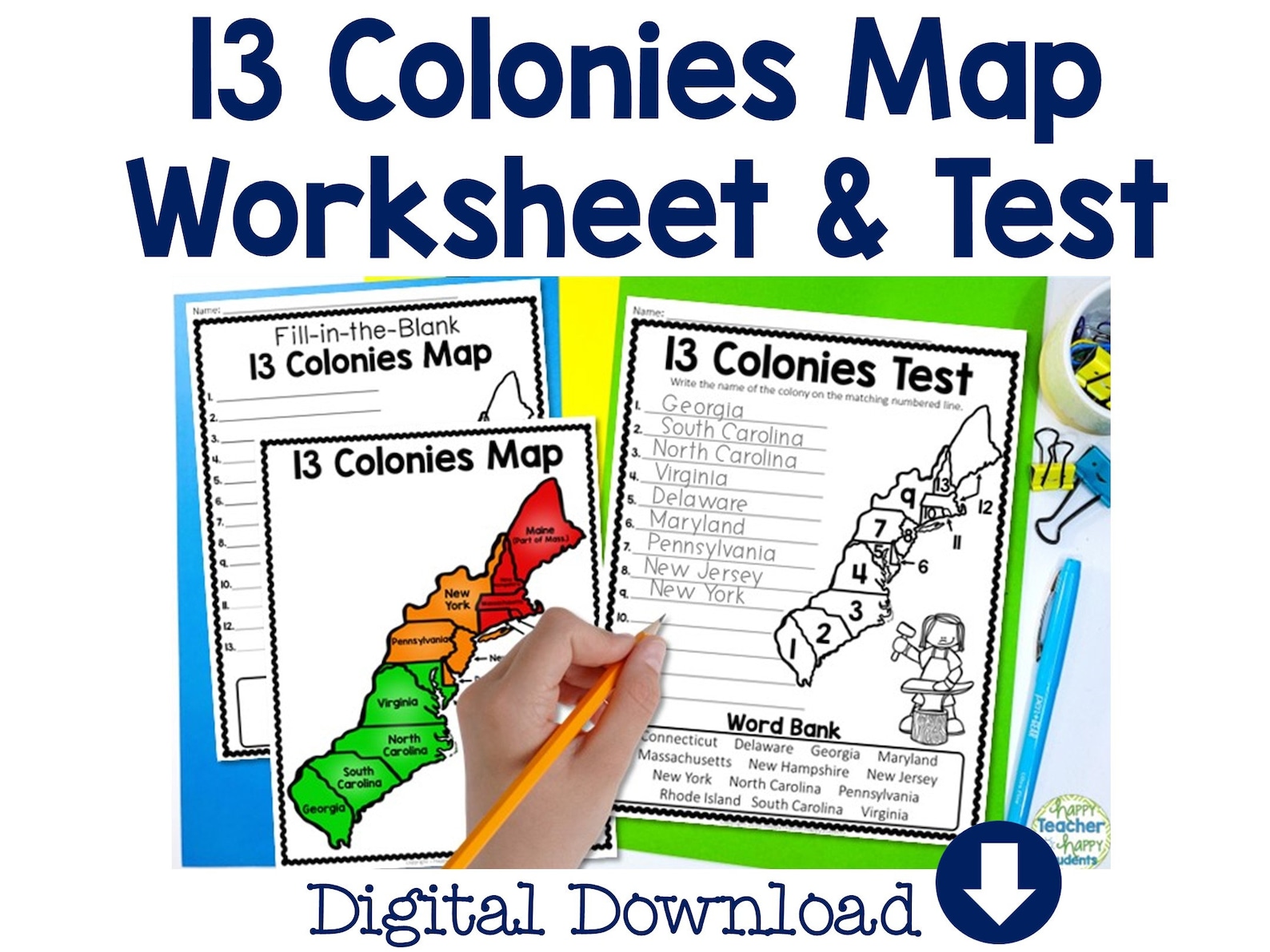 13 Colonies Map Quiz, 13 Colonies Map Worksheet, Blank 13 Colonies Map ...