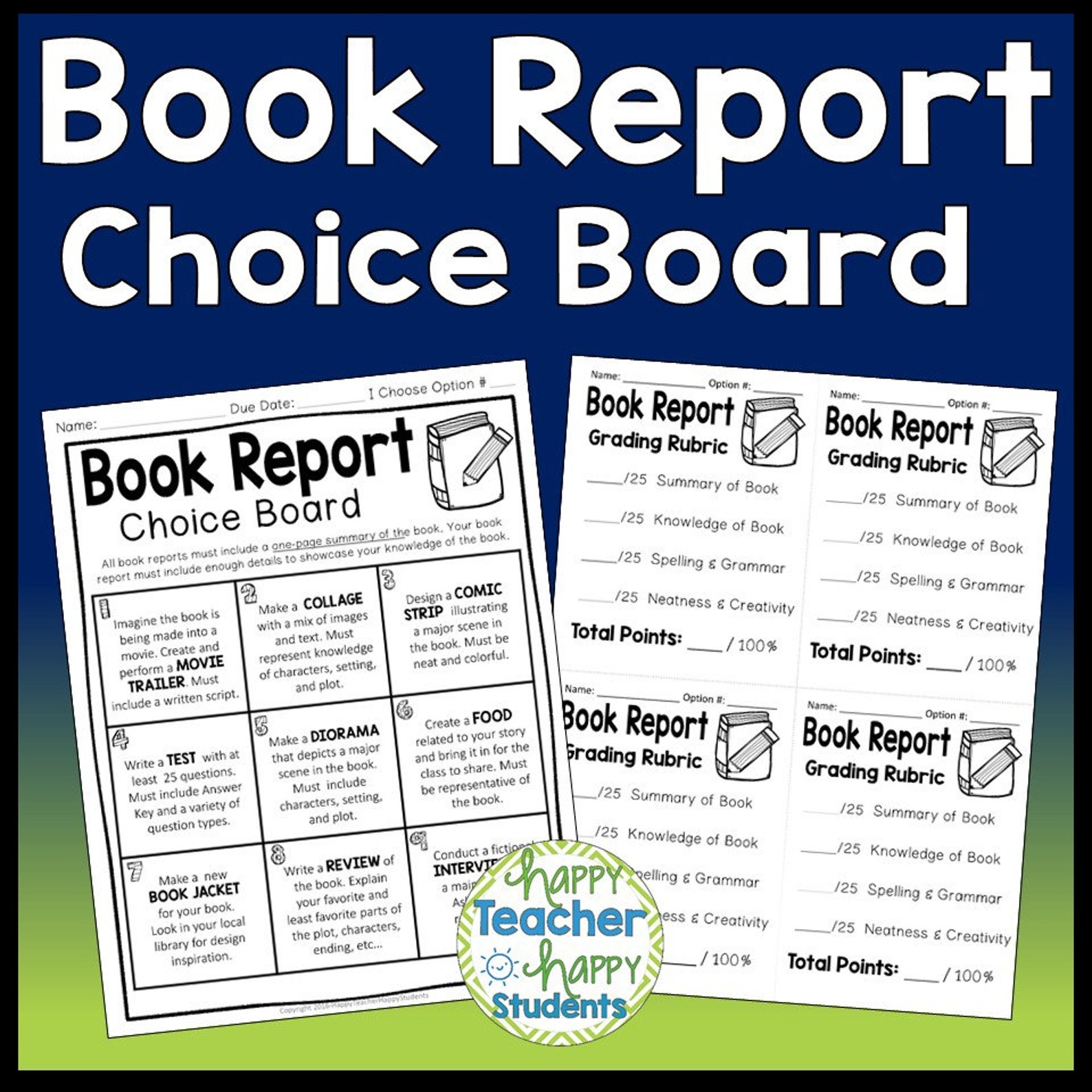 Book Report Choice Board Menu, Book Report Template for Any Book, Book ...