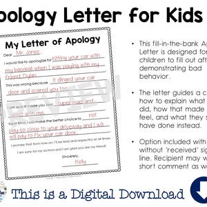 Kids Apology Letter Printable | Apology Template for Children | How to ...