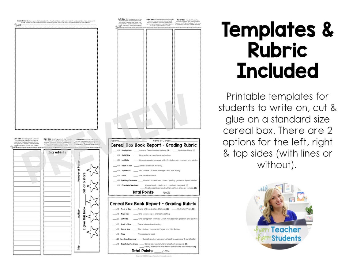Cereal Box Book Report Template, Fun Book Project for Elementary ...