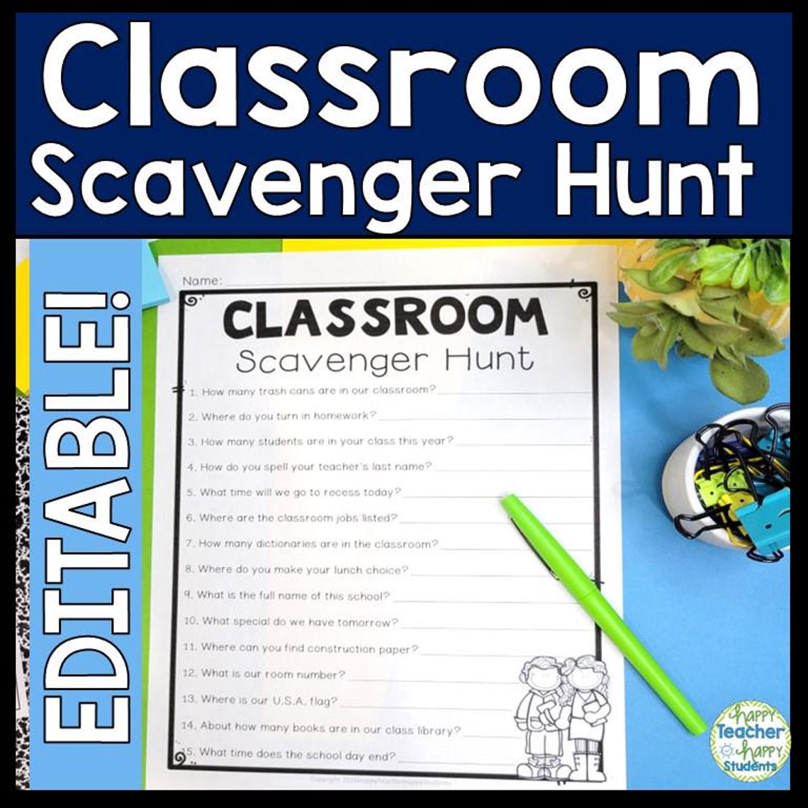Editable Classroom Scavenger Hunt: Back to School Activity (digital ...