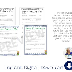 Printable Time Capsule Letter Template, Letter to Future Self, Time ...