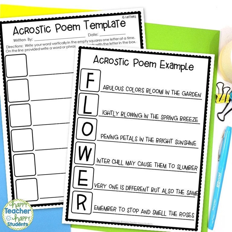 Acrostic Poem Template: Includes 7 Templates, Example Poem & Grading ...