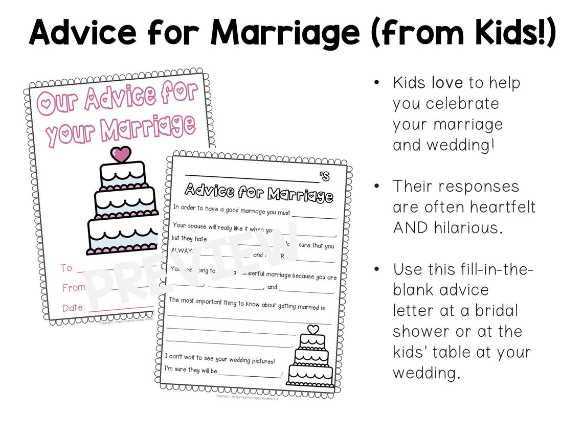 Childrens Advice for Marriage, Wedding Advice Book, Weddings Kids Table ...