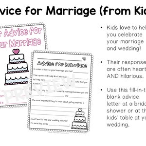 Childrens Advice for Marriage, Wedding Advice Book, Weddings Kids Table ...