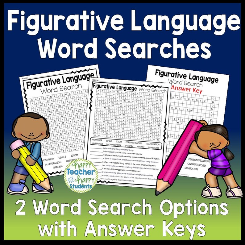 Figurative Language Word Search | 2 Difficulty Levels | Figurative ...