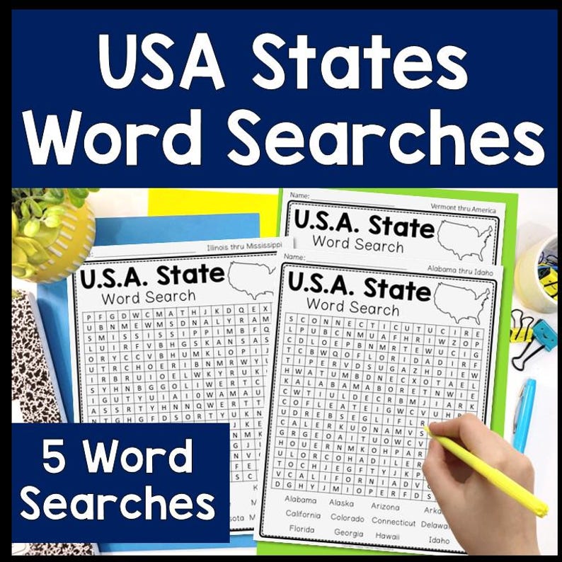 U.S.A State Word Search | 50 States Word Search | 5 US State Word ...