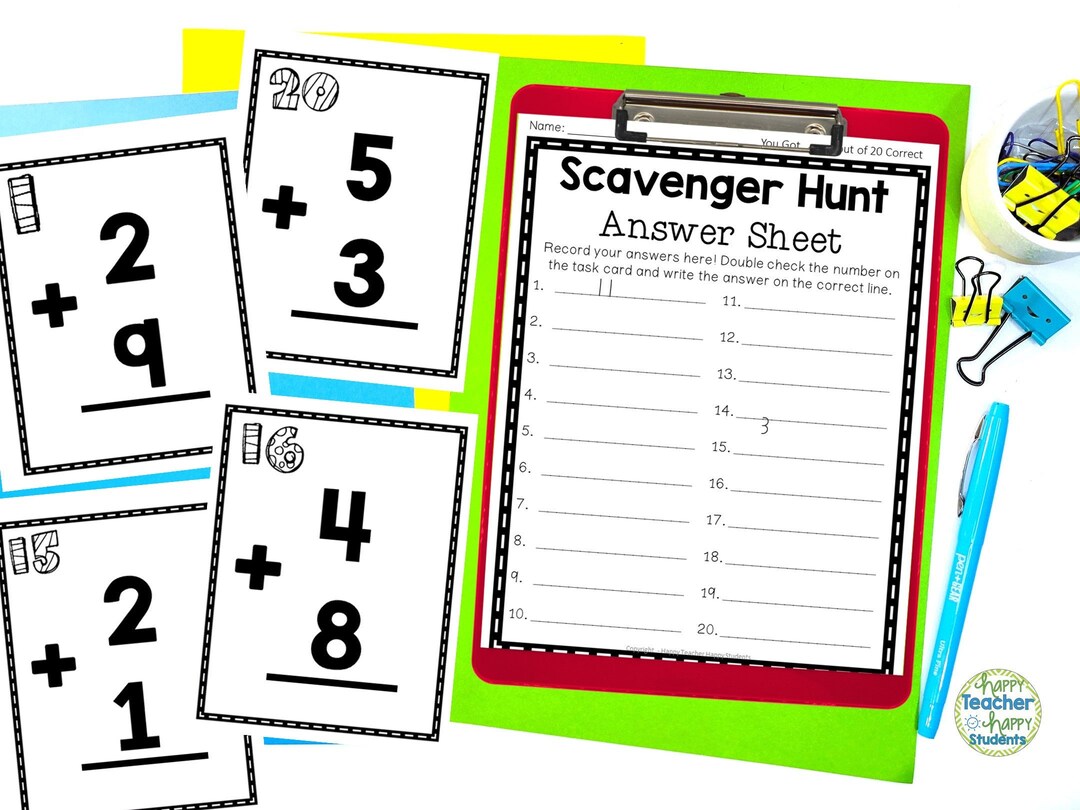 Addition Scavenger Hunt: 20 Single Digit Addition Facts Scavenger Hunt ...