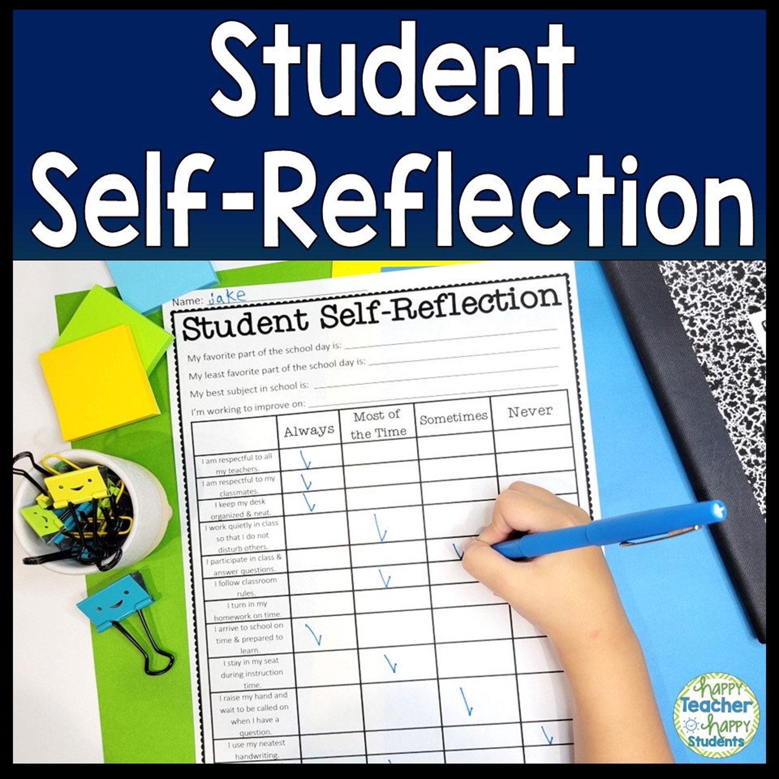 Student Self Reflection Assessment | Student Self Evaluation Form for ...