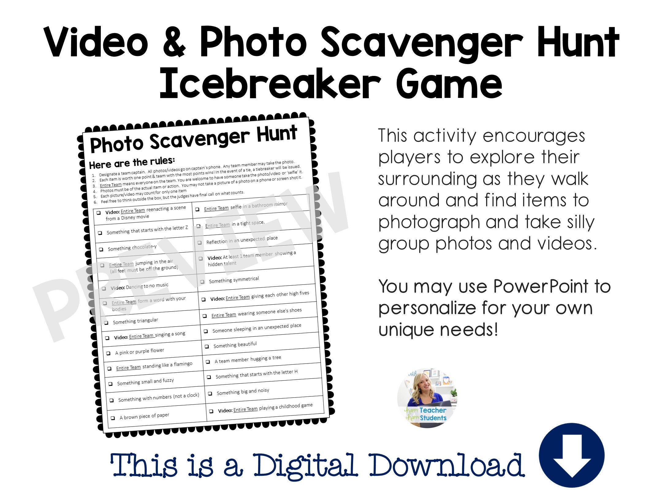 Editable Photo & Video Scavenger Hunt: Back to School Ice Breaker ...
