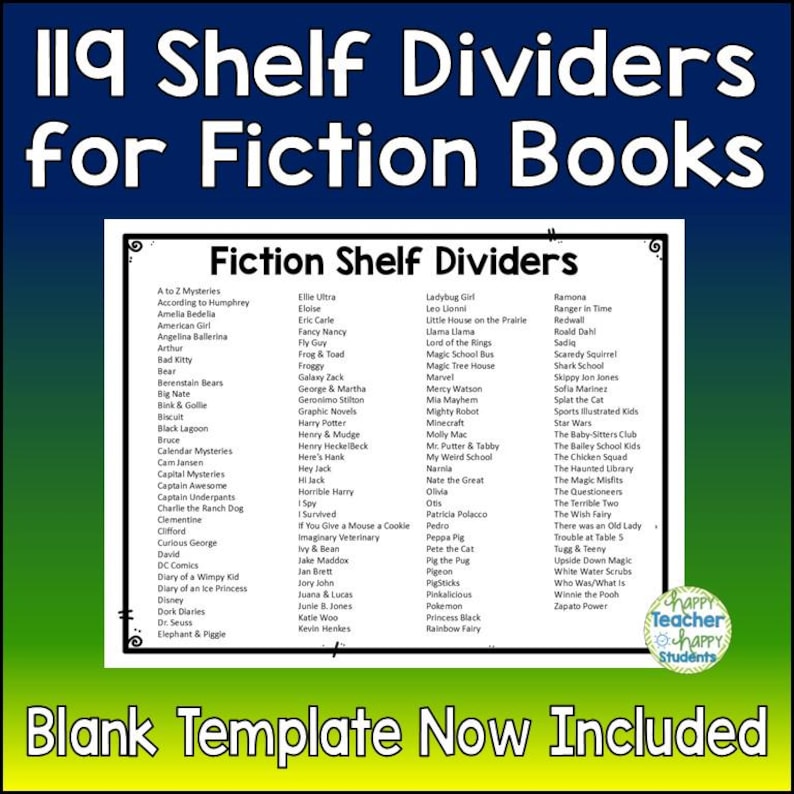 Fiction Library Shelf Dividers: 119 Book Series Labels (digital ...