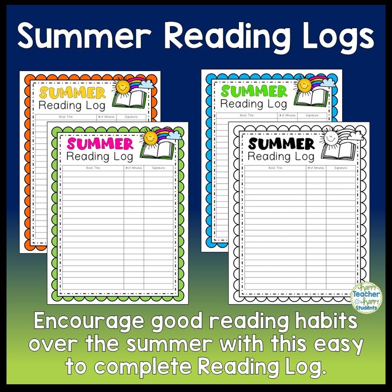 Summer Reading Log for Kids | 4 Color Choices | Summer Reading Tracker ...