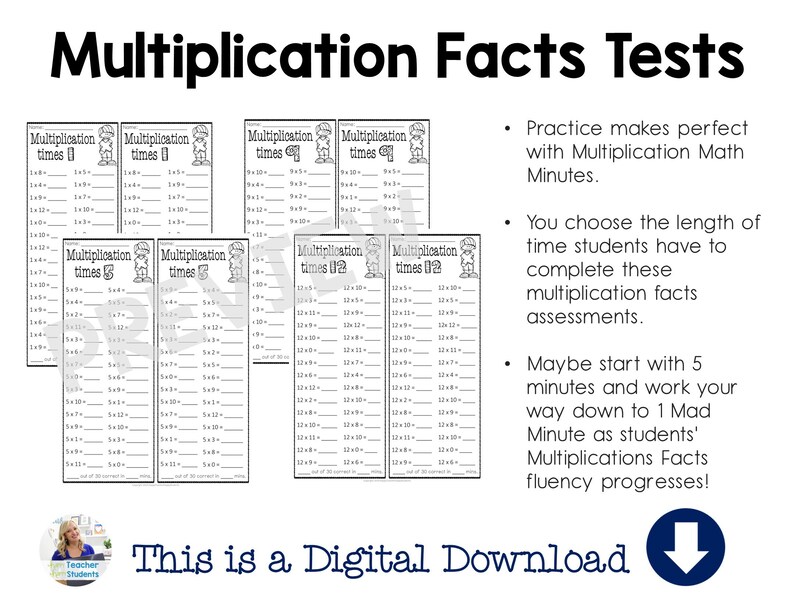 Multiplication Facts Timed Tests 1 Thru 12, Multiplication Timed Tests ...