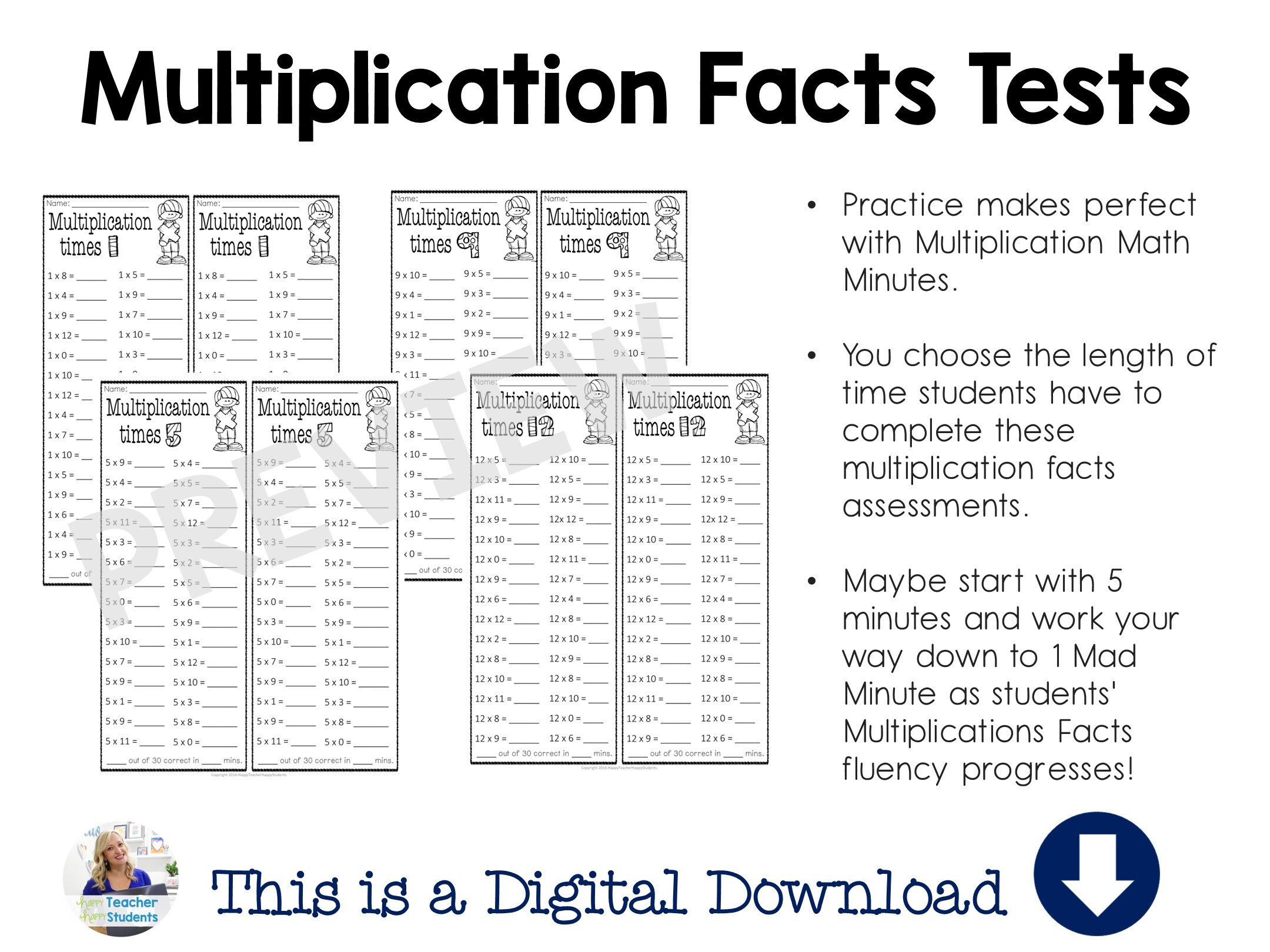 Multiplication Facts Timed Tests 1 Thru 12, Multiplication Timed Tests ...
