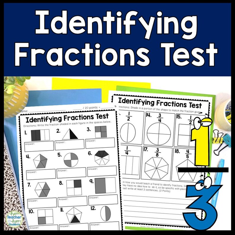 Fractions Quiz: Identifying Fractions Test With Answer Key (PDF) - Etsy